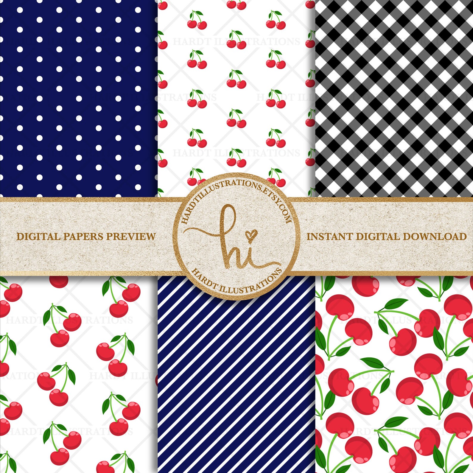 Cherry Digital Paper Retro Cherries Pattern Fruit Digital - Etsy