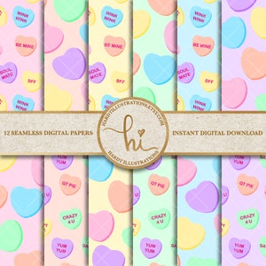 Pastel Candy Heart Digital Paper, Valentine Digital Paper, Conversation ...
