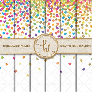 Bright Rainbow Star Confetti Digital Paper, Falling Confetti Background ...