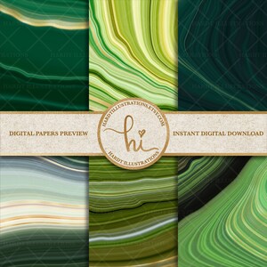 Green Agate Digital Paper, Swirls Digital Paper, Marble Gold Veins ...