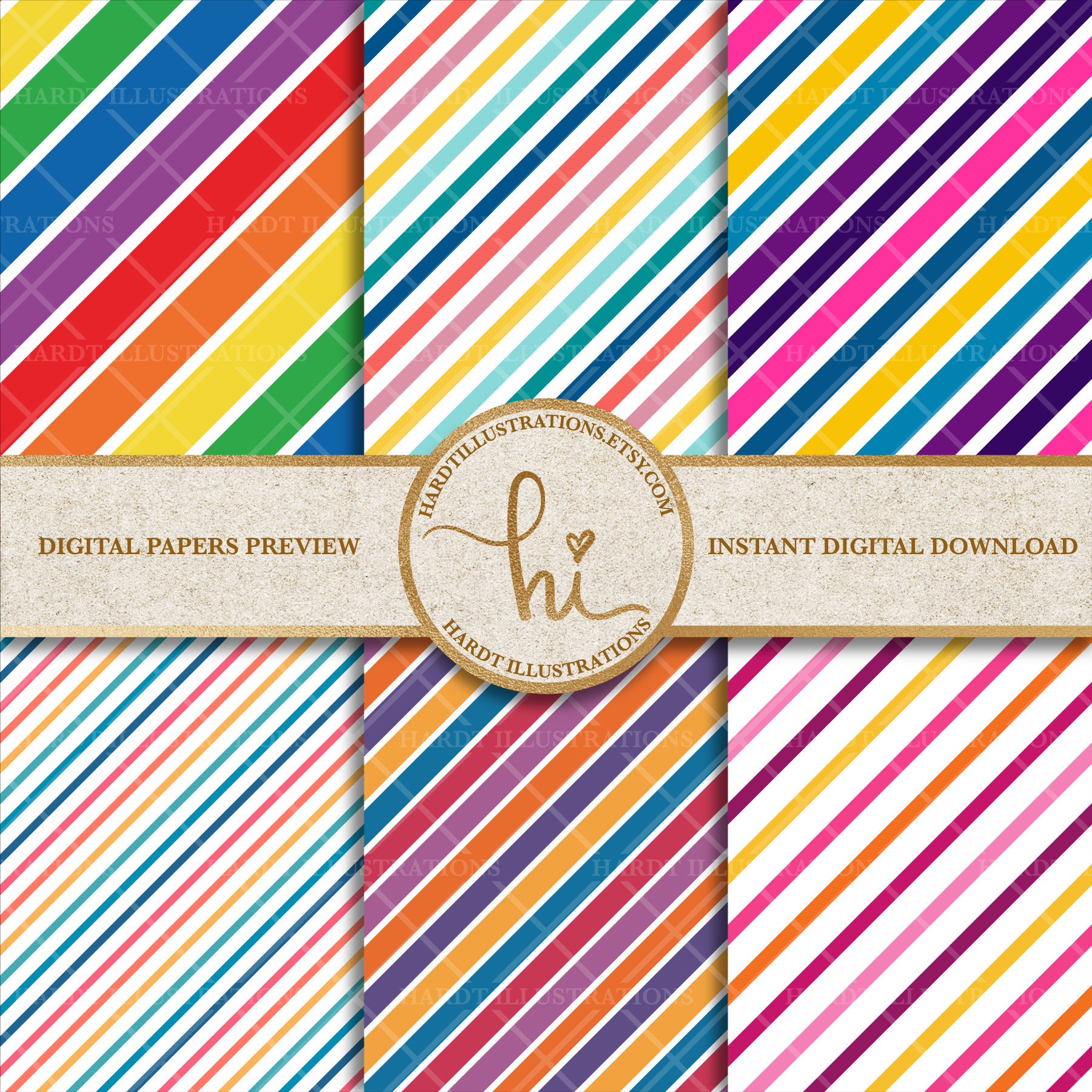 Rainbow Stripes Digital Paper Bright Candy Stripes Design - Etsy