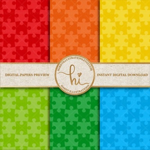 Puzzle Digital Paper, Rainbow Jigsaw Puzzle Pieces, Toy Digital Paper ...