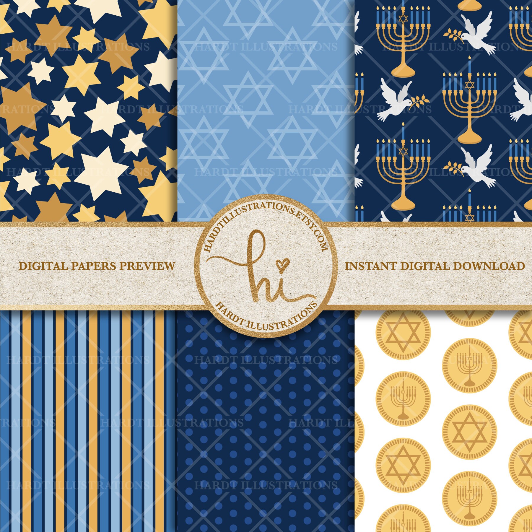 Hanukkah Digital Paper Jewish Digital Paper Star of David | Etsy