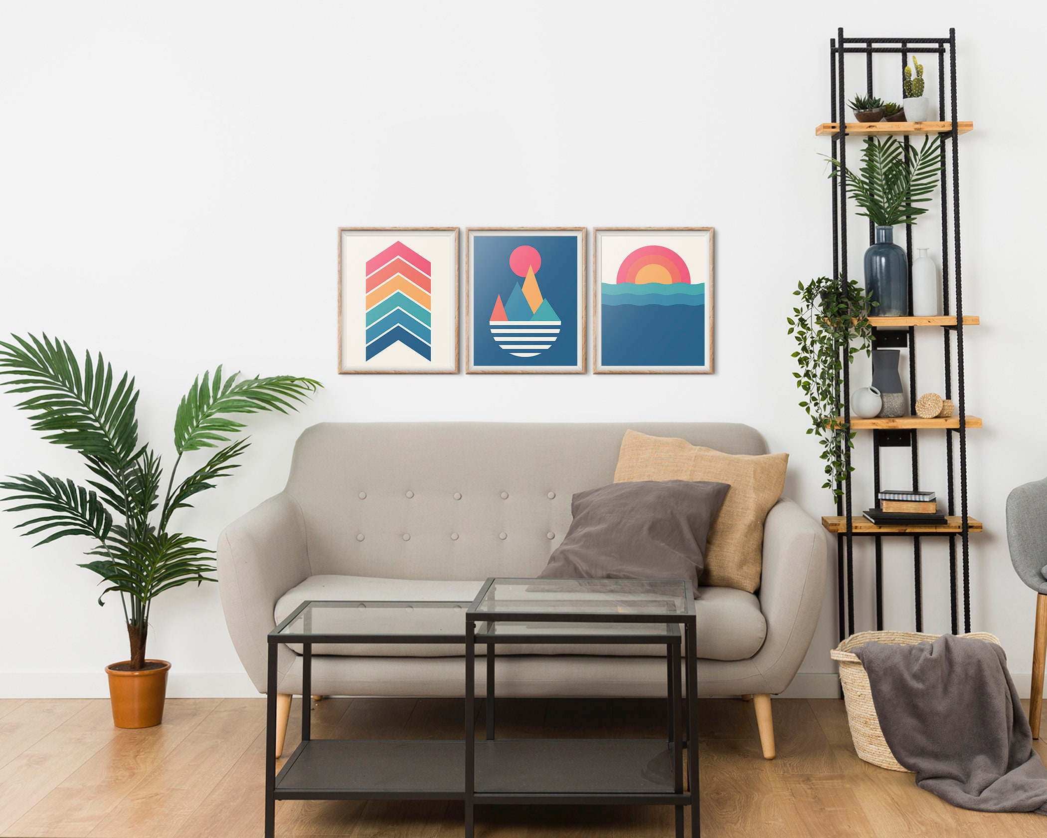 Rainbow Geometric Art Prints Set of 3 PRINTABLE Wall Art - Etsy