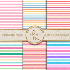 Pastel Stripe Digital Paper, Rainbow Candy Stripes Design, Horizontal ...