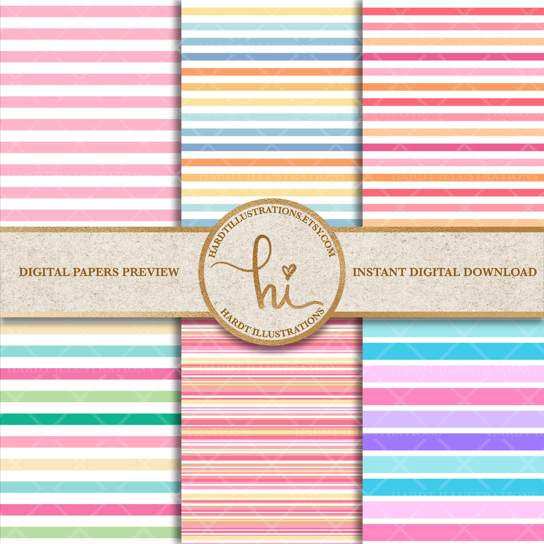 Pastel Stripe Digital Paper Rainbow Candy Stripes Design | Etsy
