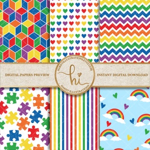 Rainbow Digital Paper, Colorful Rainbow Pattern, Geometric Rainbow ...