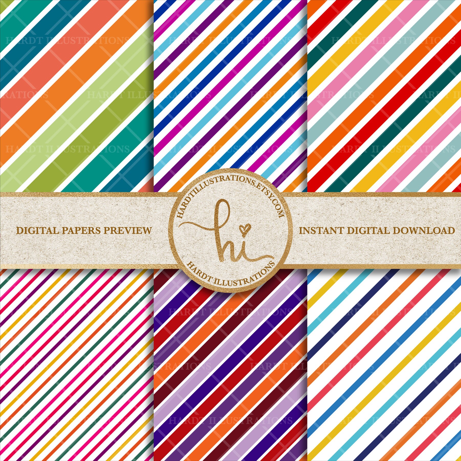 Summer Stripe Digital Paper Bright Candy Stripes Design - Etsy