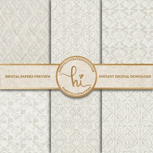 Ivory & Cream Damask Digital Paper, Vintage Damask Background, Neutral ...