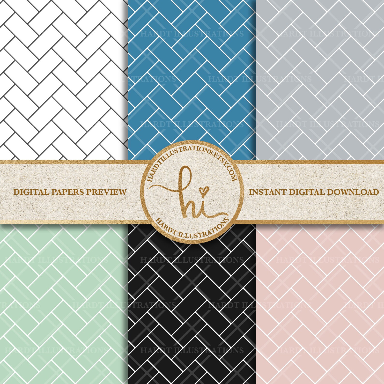Subway Tile Digital Paper Herringbone Tiles Chevron Subway | Etsy