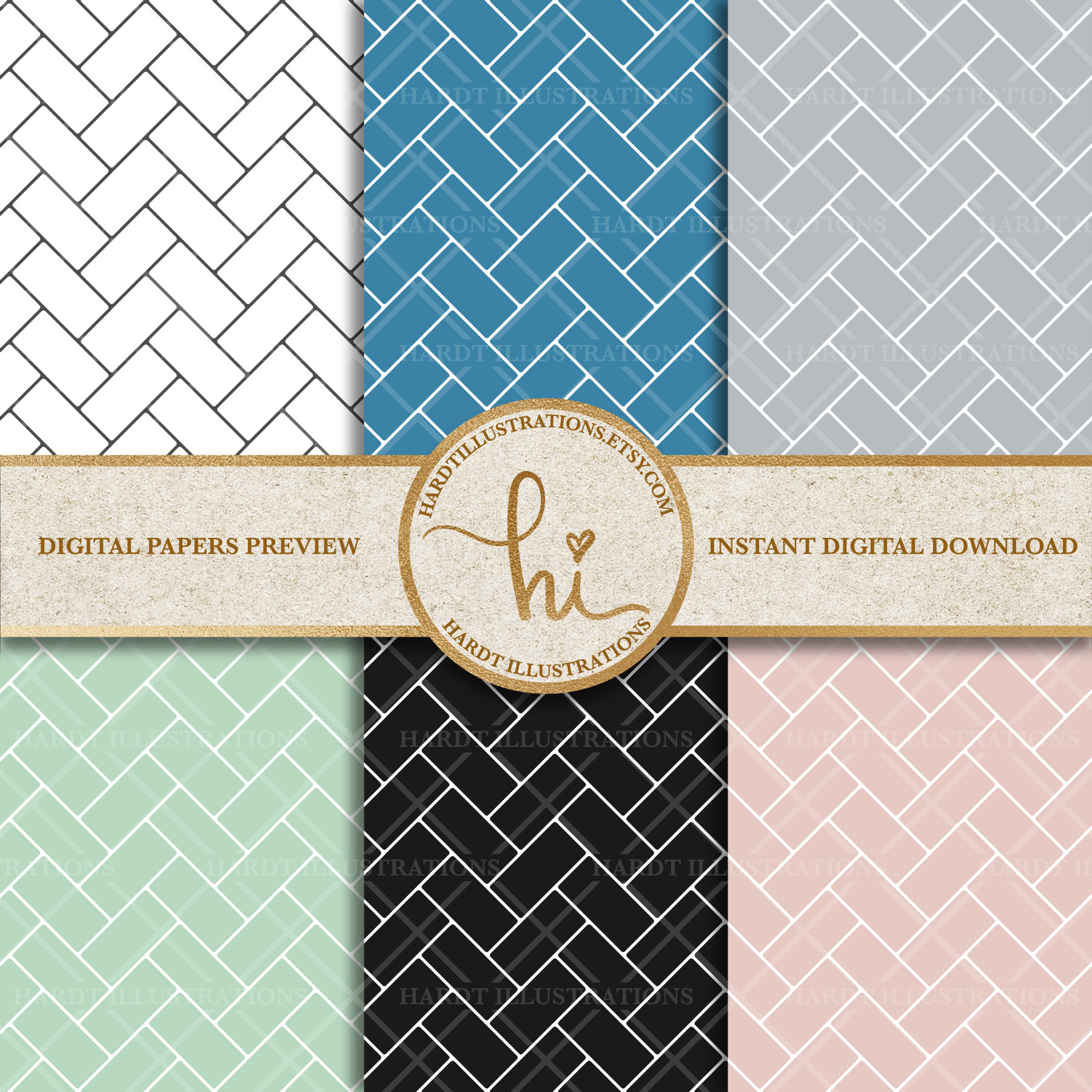 Subway Tile Digital Paper Herringbone Tiles Chevron Subway | Etsy