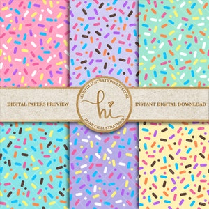 Thick Sprinkles Digital Paper, Rainbow Confetti, Pastel Donut Sprinkles ...