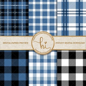 Blue Buffalo Plaid Digital Paper, Winter Plaid Paper, Buffalo Check ...