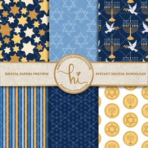 Hanukkah Digital Paper, Jewish Digital Paper, Star of David Design ...