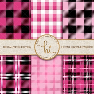 Pink Buffalo Plaid Digital Paper, Buffalo Check Design, Valentine's Day ...