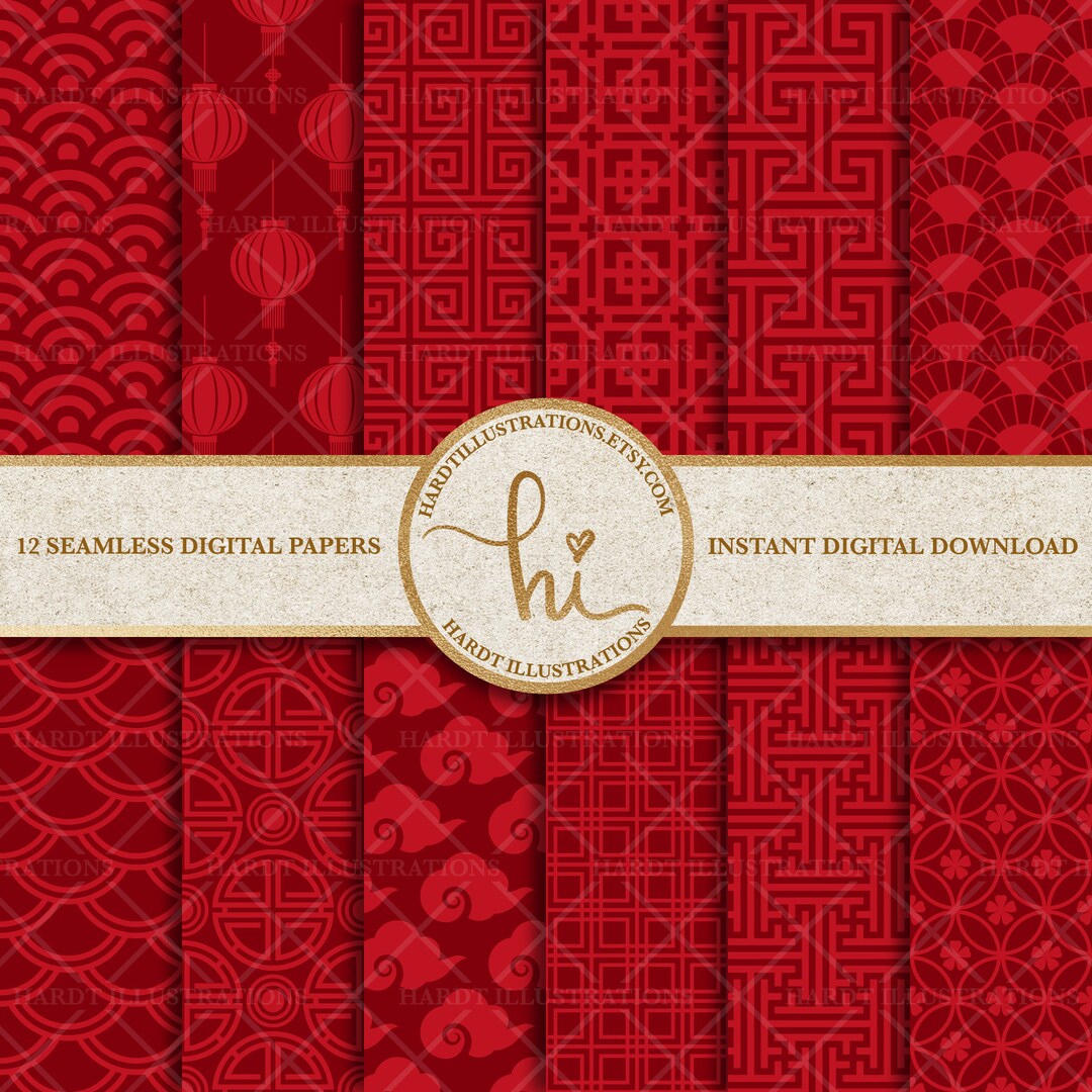 Red Lunar New Year Digital Paper, Chinese New Year Digital Paper, China ...