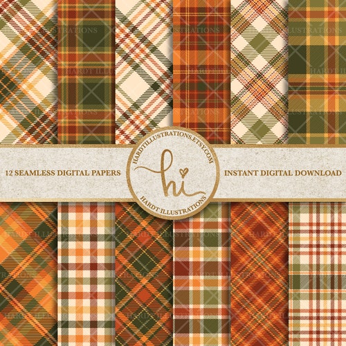 Retro Autumn Plaid Digital Paper Checkered Design Vintage - Etsy