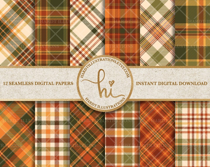 Orange Buffalo Plaid Digital Paper, Buffalo Check Design, Halloween ...