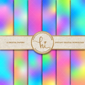 Neon Rainbow Gradient Digital Paper, Ombre Gradient Digital Paper, Cute ...