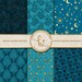 Teal & Gold Foil Heraldic Digital Paper, Turquoise Medieval Background ...