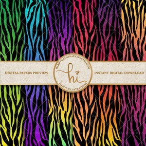 Zebra Stripes Digital Paper, Funky Animal Print Digital Paper, Neon ...