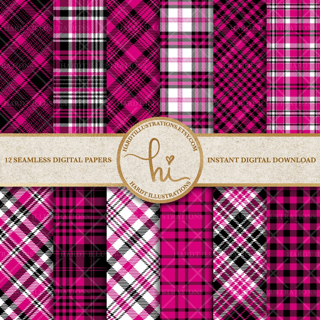 Magenta Plaid Digital Paper, Valentine Checkered Plaid, Valentine's Day ...