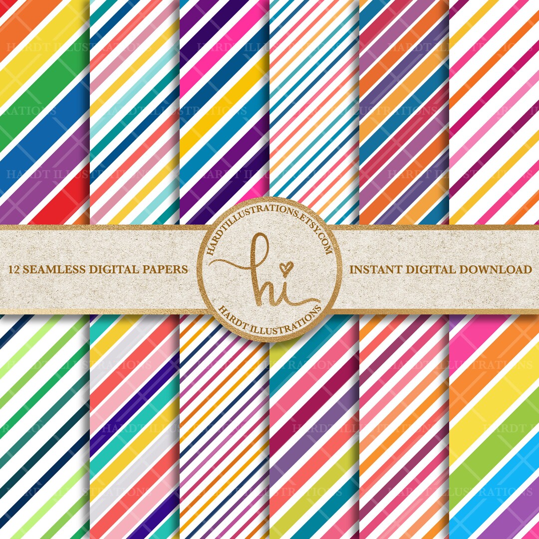 Rainbow Stripes Digital Paper, Bright Candy Stripes Design, Colorful ...