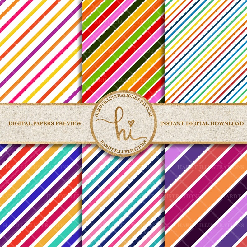 Summer Stripe Digital Paper Bright Candy Stripes Design - Etsy