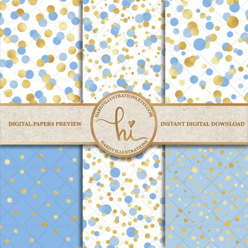 Baby Blue & Gold Confetti Digital Paper Confetti Background | Etsy