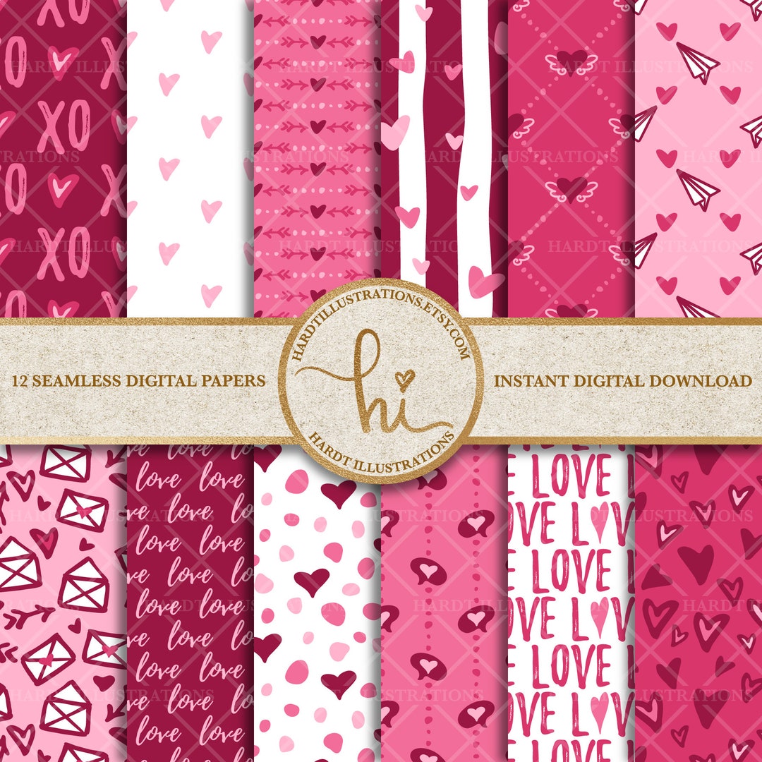 Blush Pink Love Digital Paper, Valentine Digital Paper, Valentine's Day ...