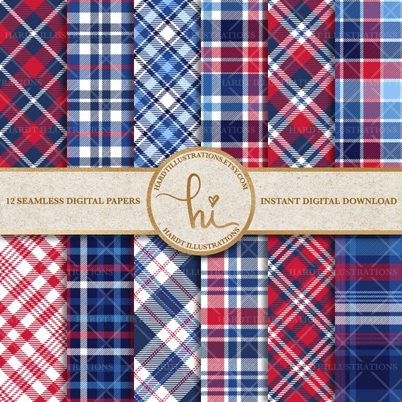 Red White & Blue Plaid Digital Paper Patriotic Plaid Check | Etsy