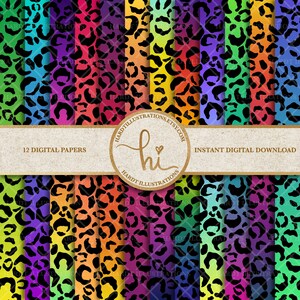 Funky Leopard Print Digital Paper, Neon Rainbow Leopard Digital Paper ...