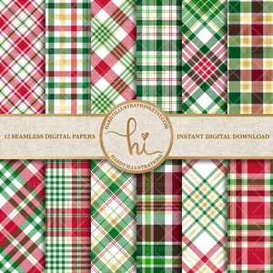 Christmas Plaid Digital Paper, Gold Foil Texture, Holiday Check Pattern ...