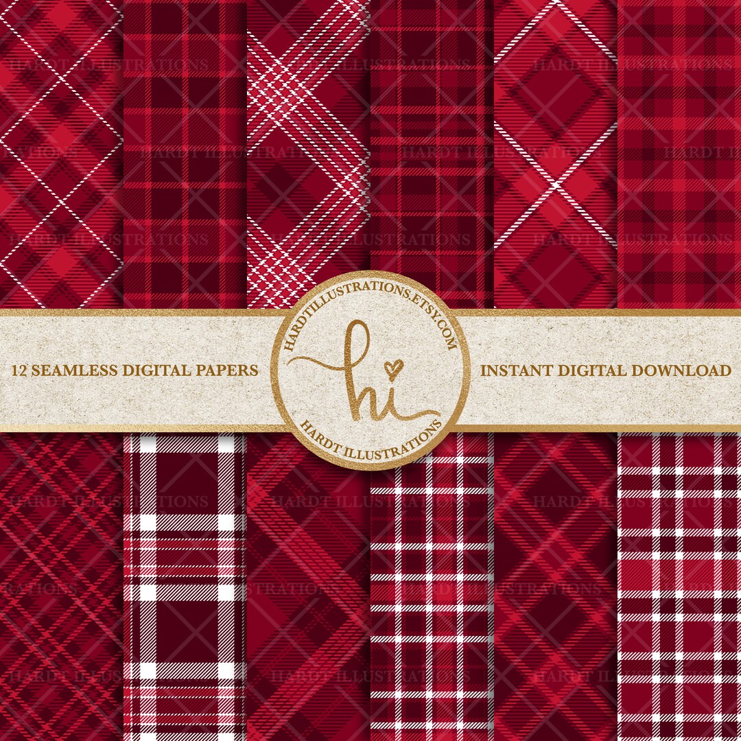 Burgundy Plaid Digital Paper, Valentine Checkered Plaid, Valentine's ...