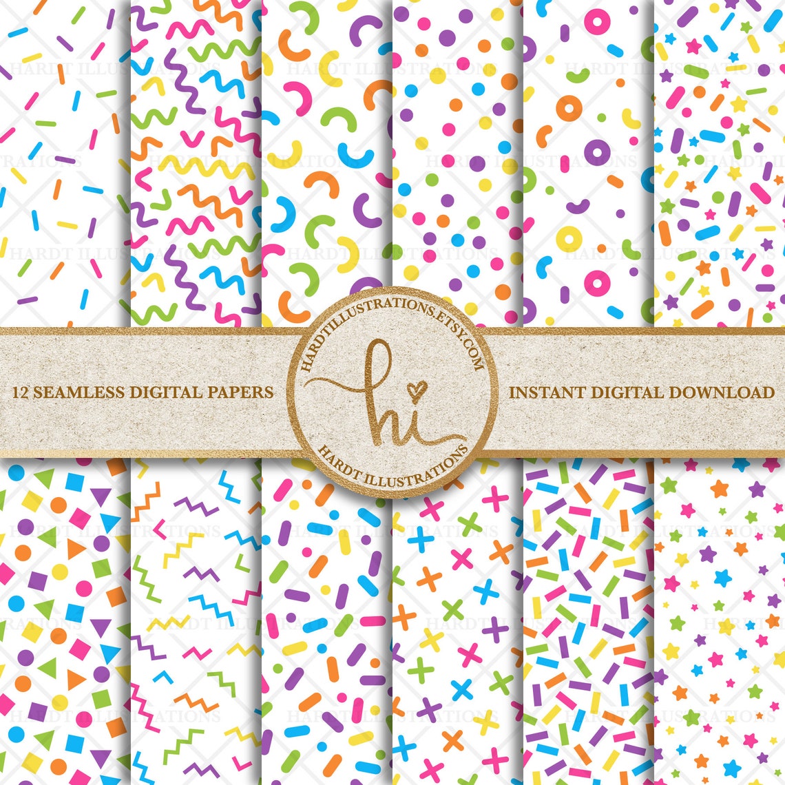 Bright Rainbow Confetti Digital Paper Confetti Background | Etsy