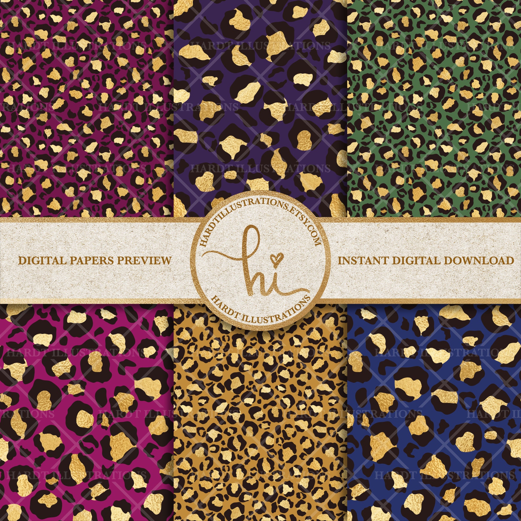 Leopard Print Digital Paper Jewel Tone Leopard Gold Foil | Etsy