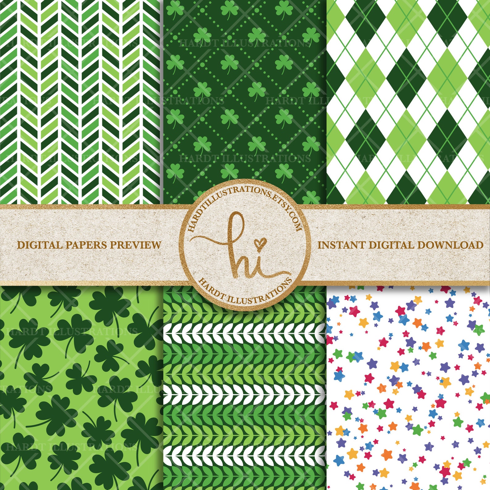 Saint Patrick's Day Digital Paper Four Leaf Clover - Etsy
