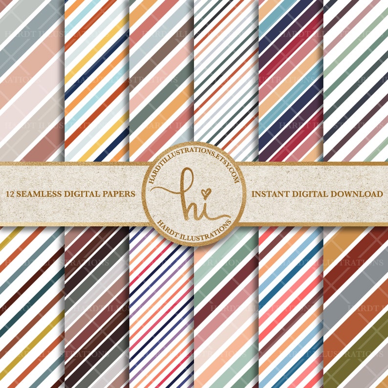 Retro Stripe Digital Paper Neutral Candy Stripes Design - Etsy