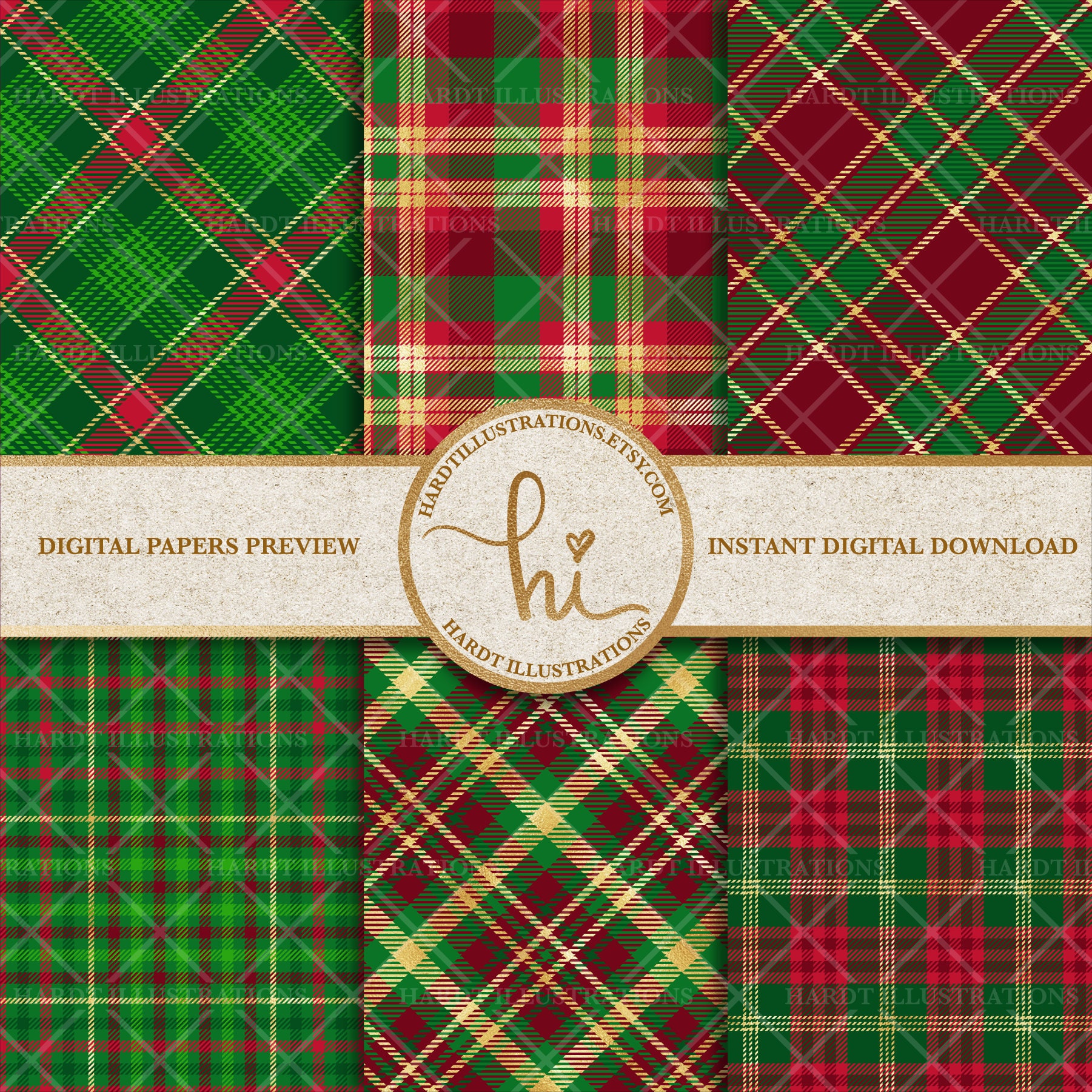 Christmas Plaid Digital Paper Gold Foil Texture Holiday - Etsy España
