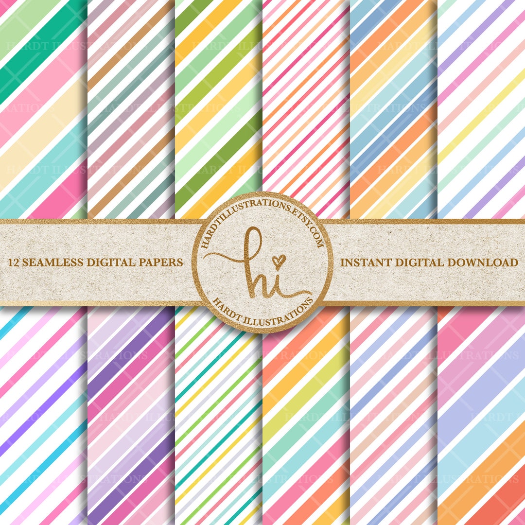 Pastel Stripe Digital Paper, Rainbow Candy Stripes Design, Diagonal ...