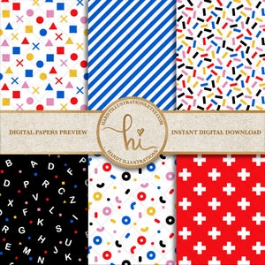 Retro Digital Paper, Confetti Sprinkles, Nerdy Geeky Paper, Geometric ...