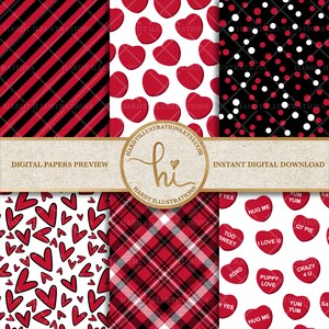 Red Candy Heart Digital Paper, Valentine Digital Paper, Conversation ...