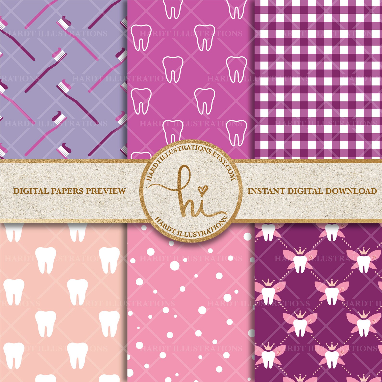 Pink Dental Digital Paper Teeth Digital Paper Tooth Fairy | Etsy