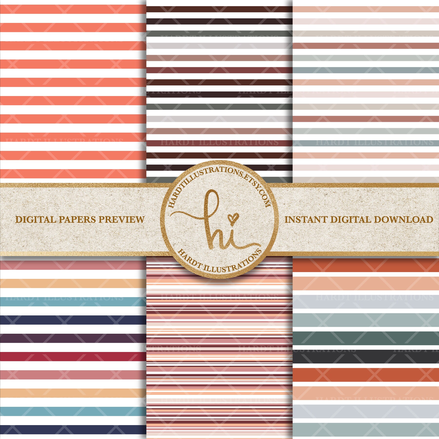 Retro Stripe Digital Paper Neutral Candy Stripes Design | Etsy