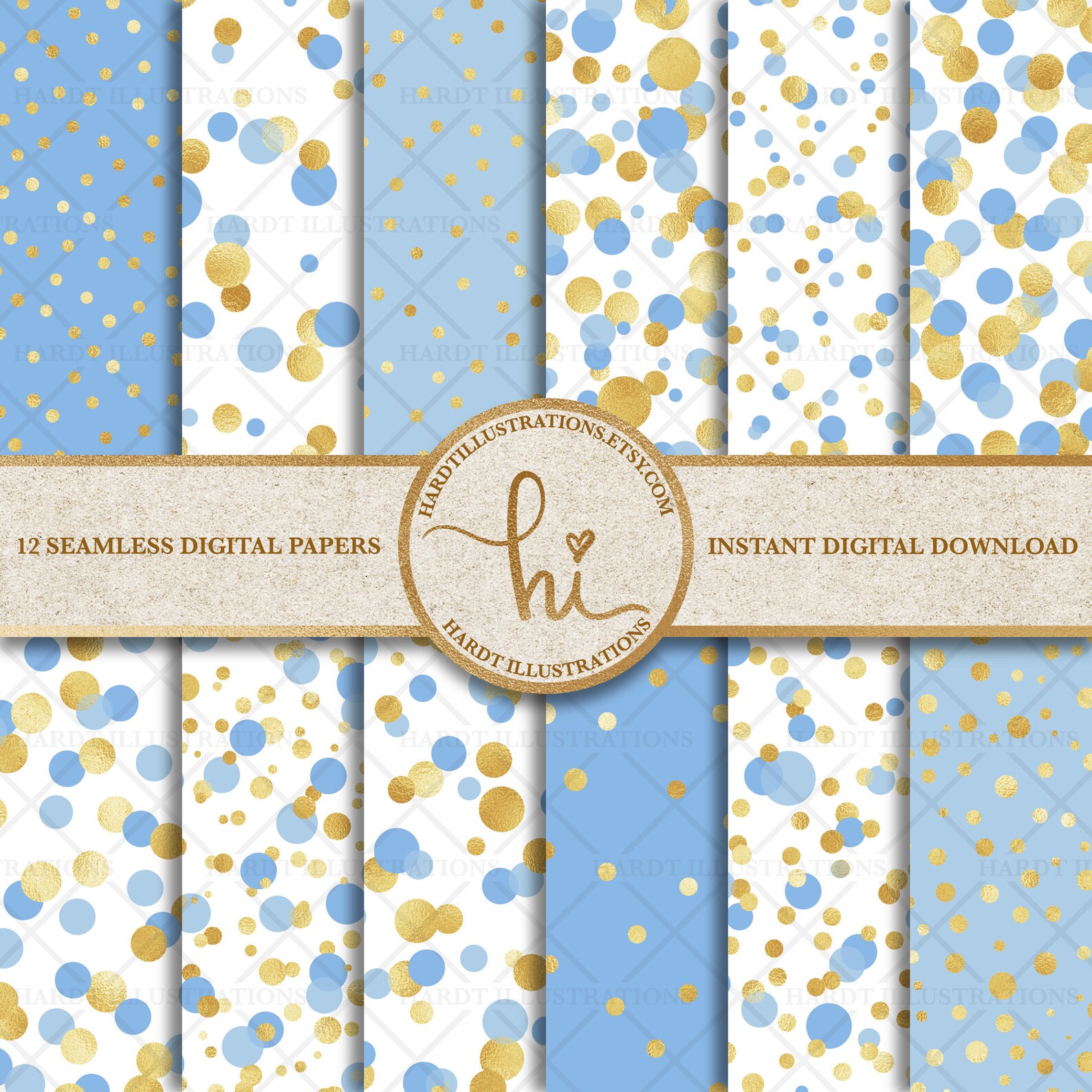 Baby Blue & Gold Confetti Digital Paper Confetti Background | Etsy