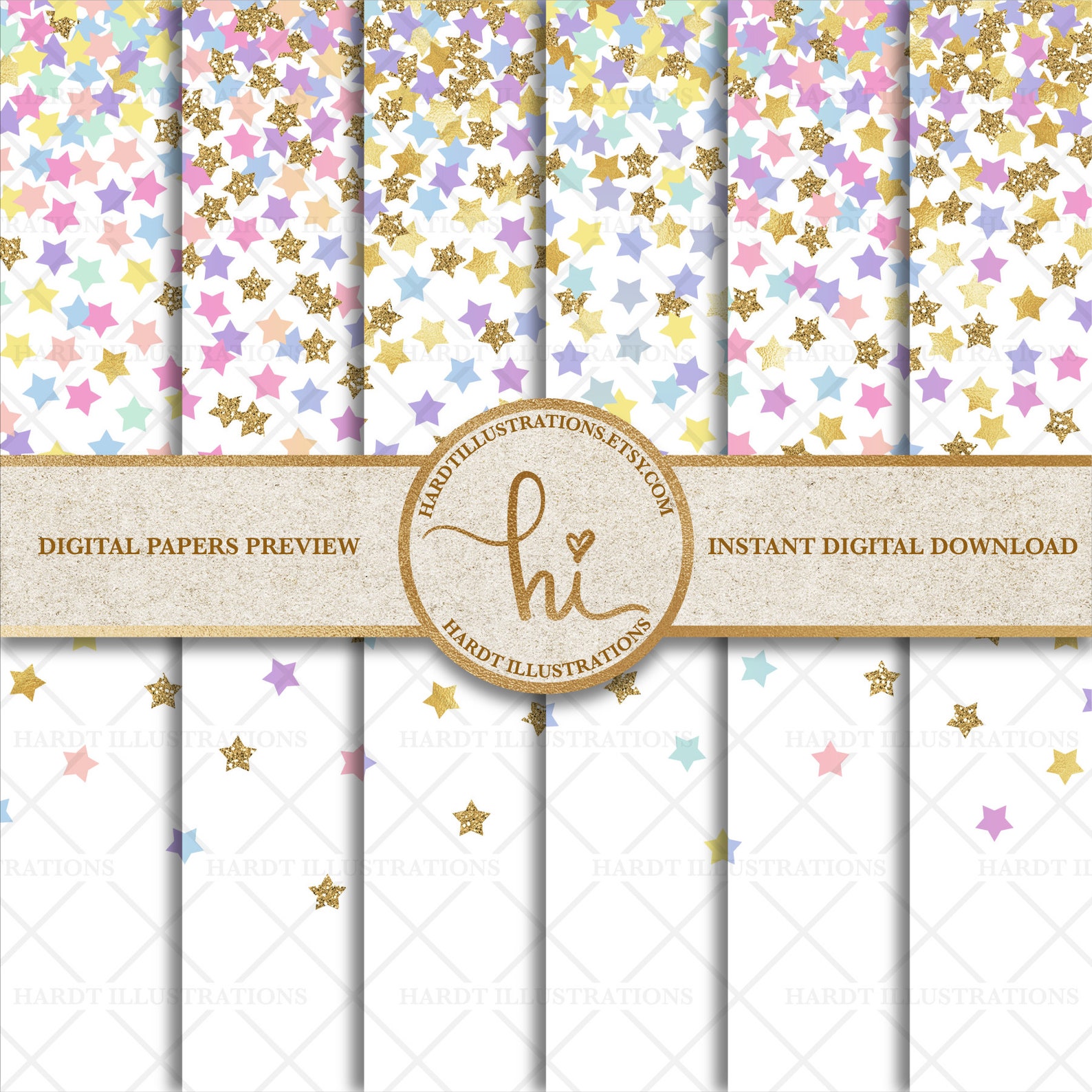 Pastel Rainbow Star Confetti Digital Paper Falling Confetti | Etsy