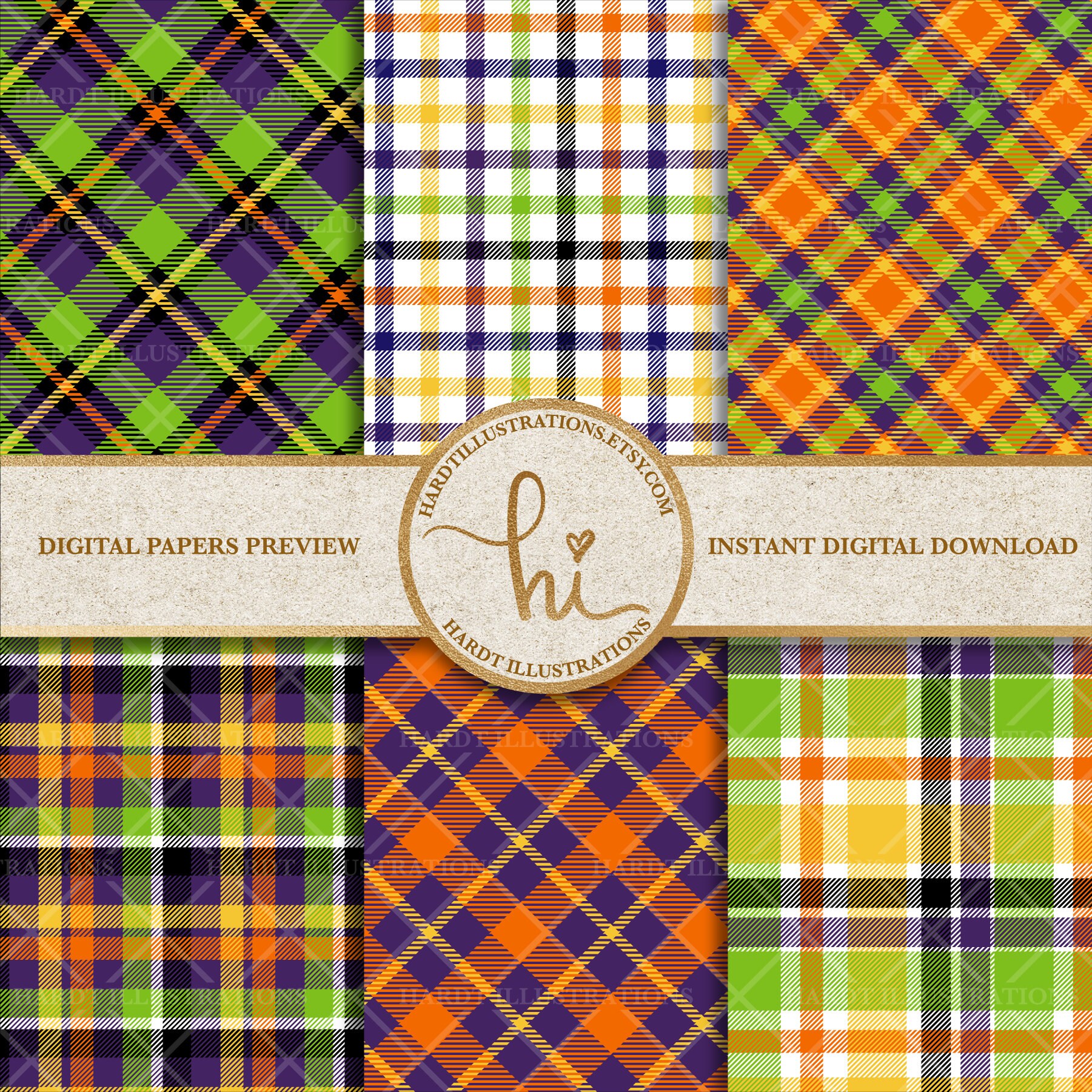 Halloween Plaid Digital Paper Spooky Harvest Digital Paper - Etsy
