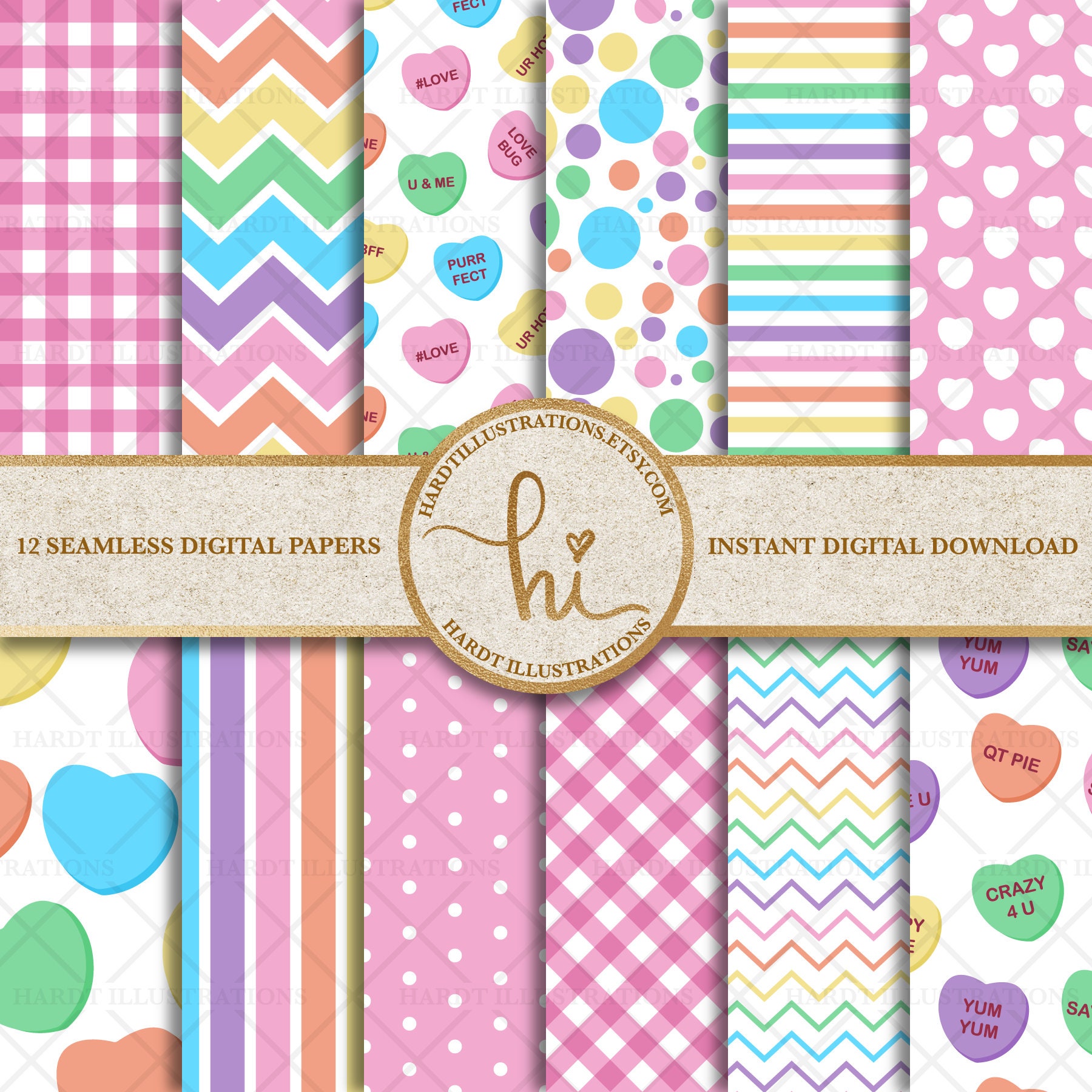 Candy Heart Digital Paper Valentine Digital Paper | Etsy