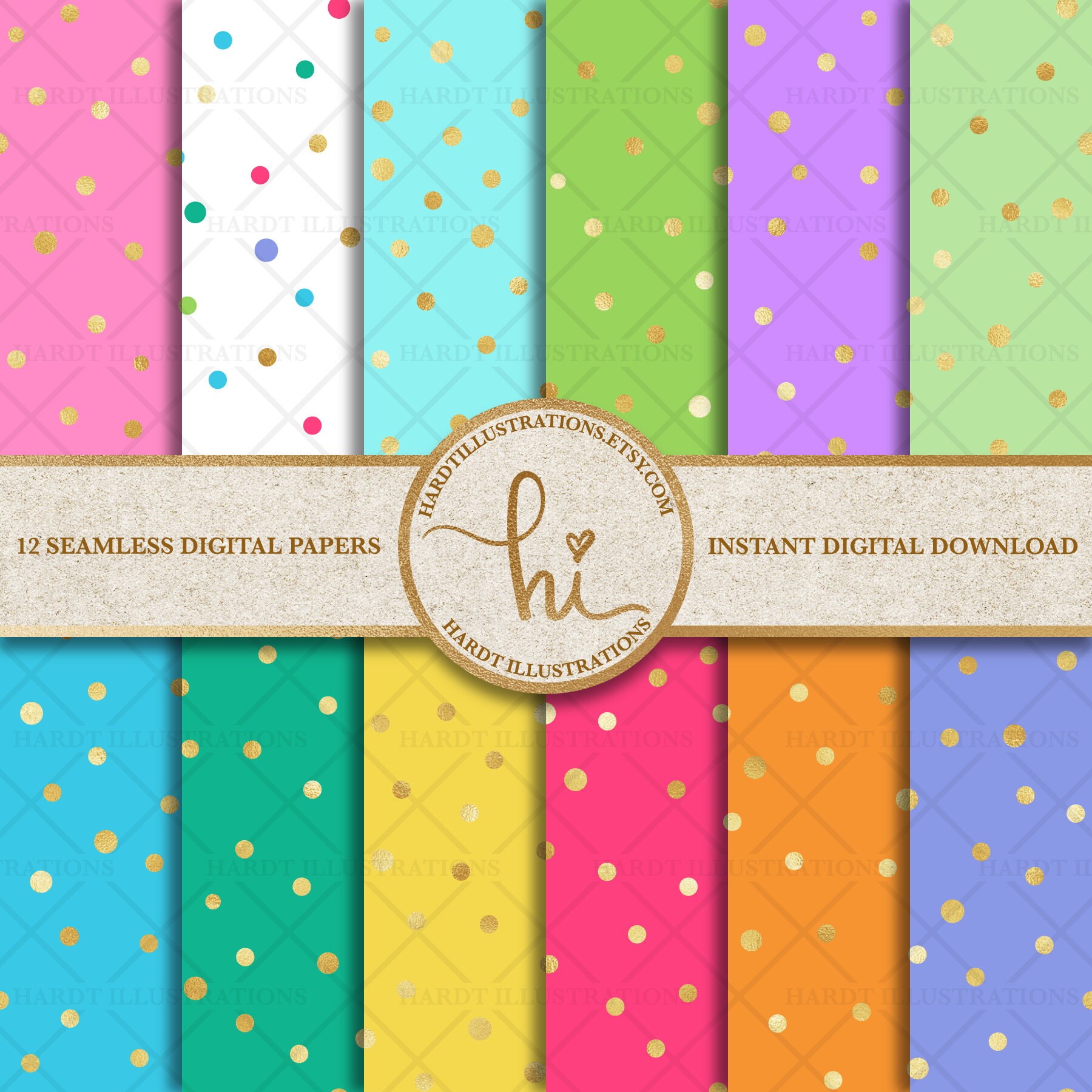 Bright Confetti Digital Paper Gold Polka Dots Confetti | Etsy