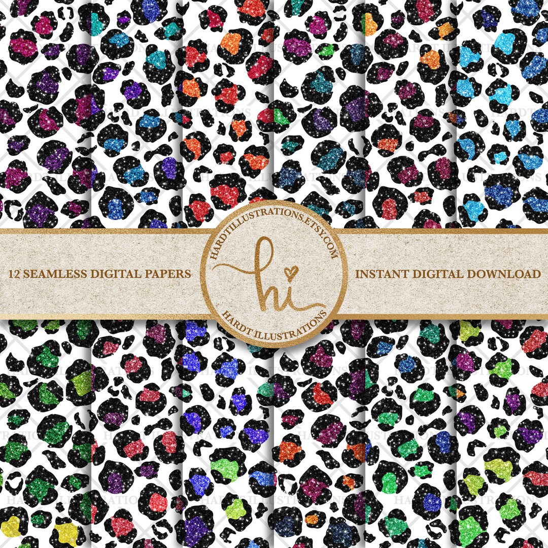 Glitter Leopard Print Digital Paper, Rainbow Leopard Print, Retro ...